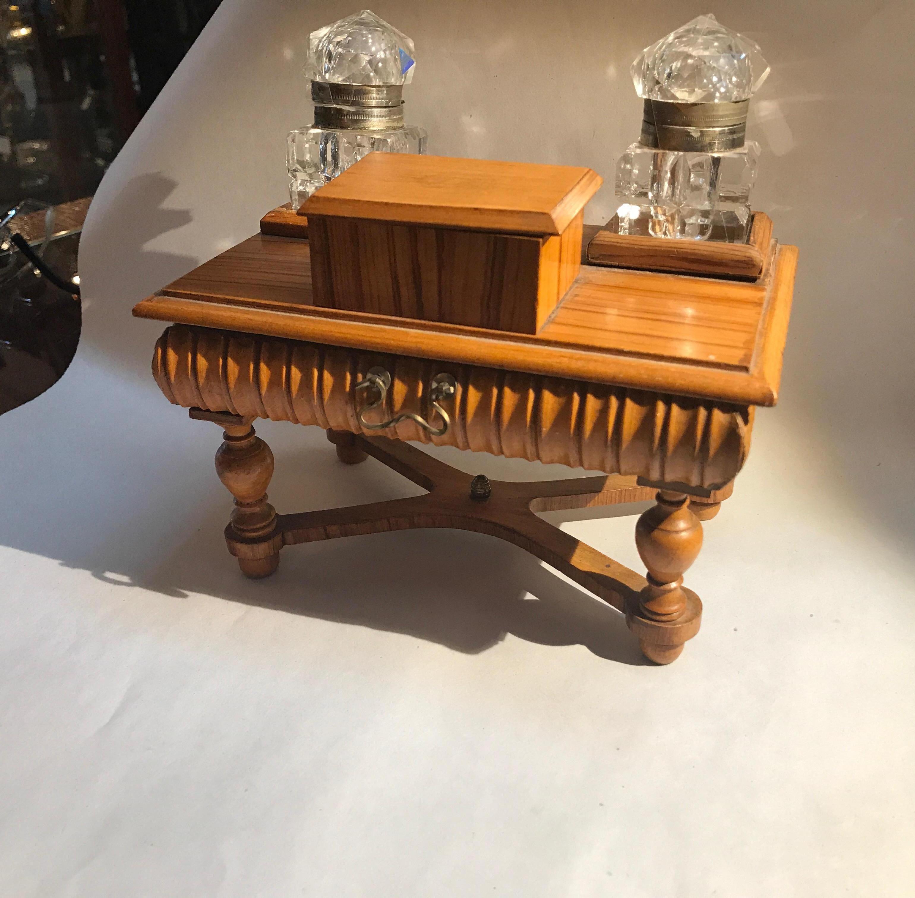 English Miniature Desk Motif Double Inkwell Box For Sale at 1stDibs