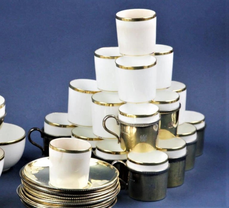 English Monumental Gilt Sterling Silver Tea Set w/ Tray, Cups and ...