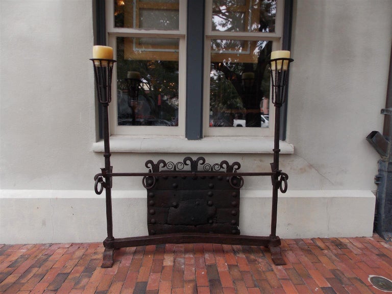 English Monumental Wrought Iron Fire Guard with Decorative Fire Back ...
