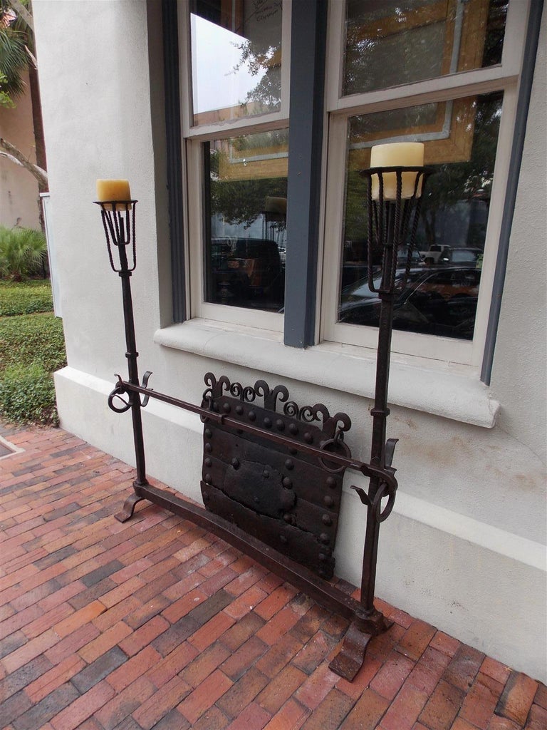 English Monumental Wrought Iron Fire Guard with Decorative Fire Back ...