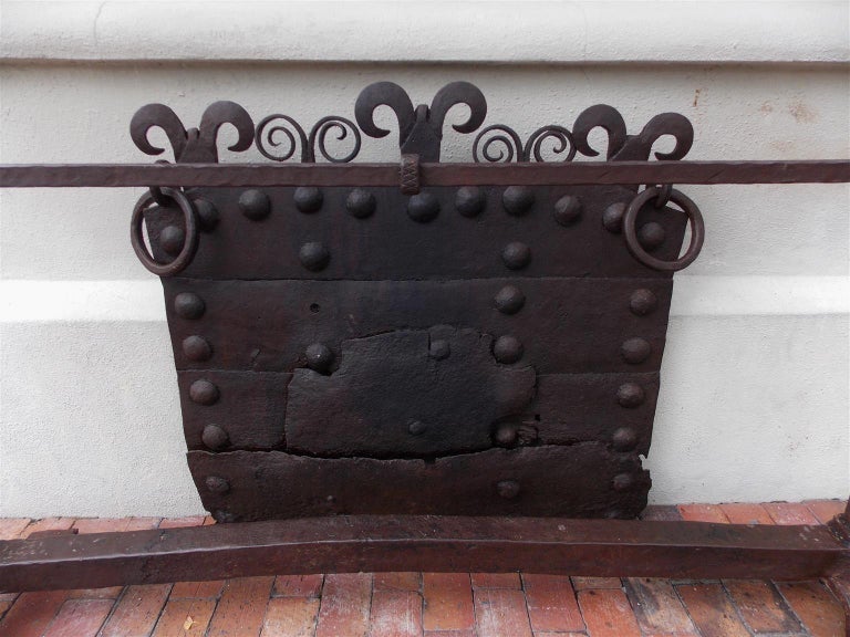 English Monumental Wrought Iron Fire Guard with Decorative Fire Back ...