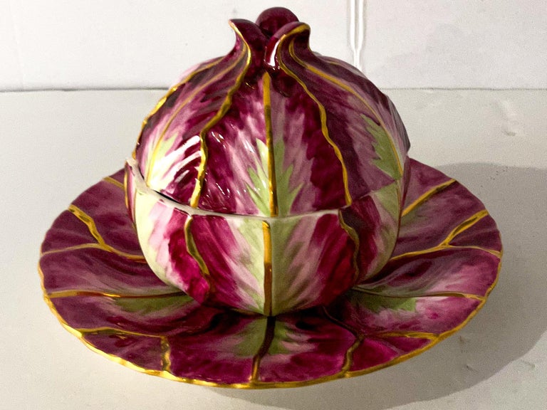 English Mottahedeh Porcelain Cabbage Form Tureen and Underplate For ...
