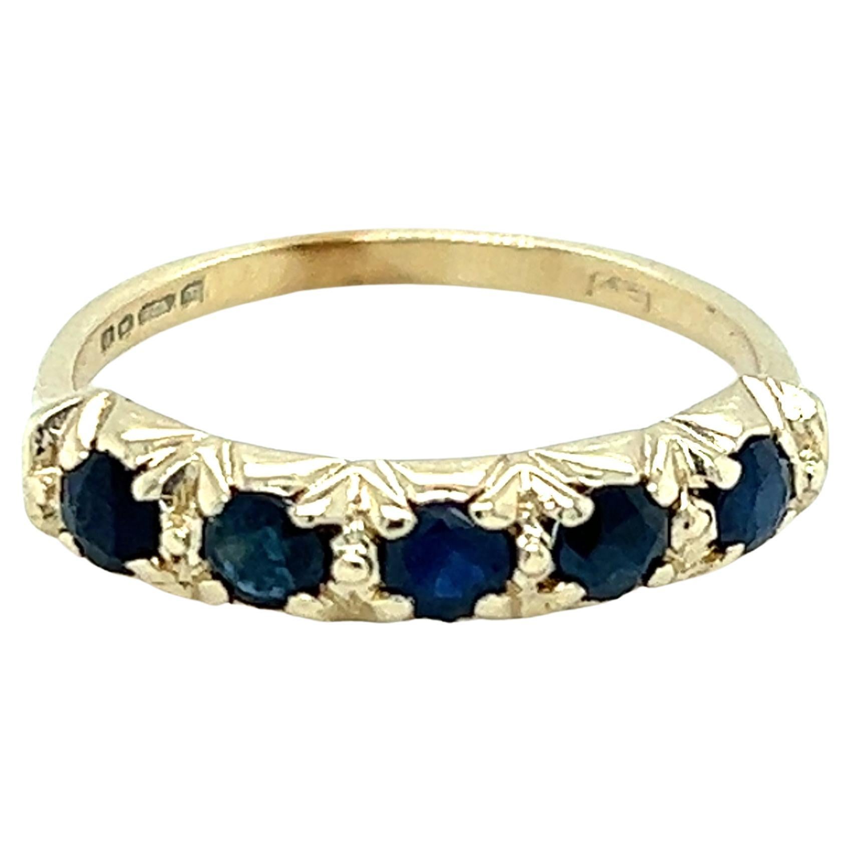English Natural Blue Sapphire Five Stone Ring in Yellow Gold at 1stDibs