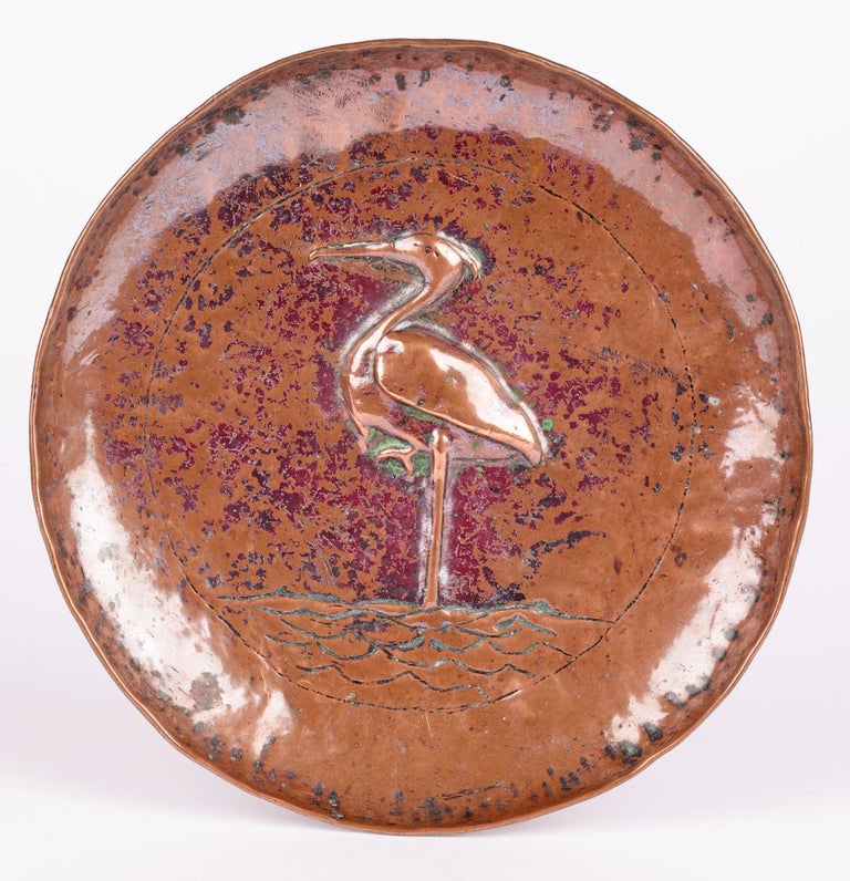 English Newlyn Attributed Arts and Crafts Hand Beaten Copper Plaque ...