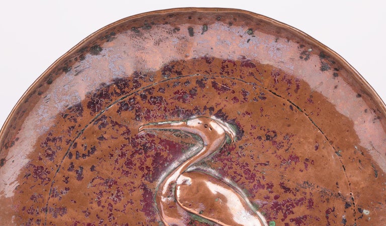 English Newlyn Attributed Arts and Crafts Hand Beaten Copper Plaque ...