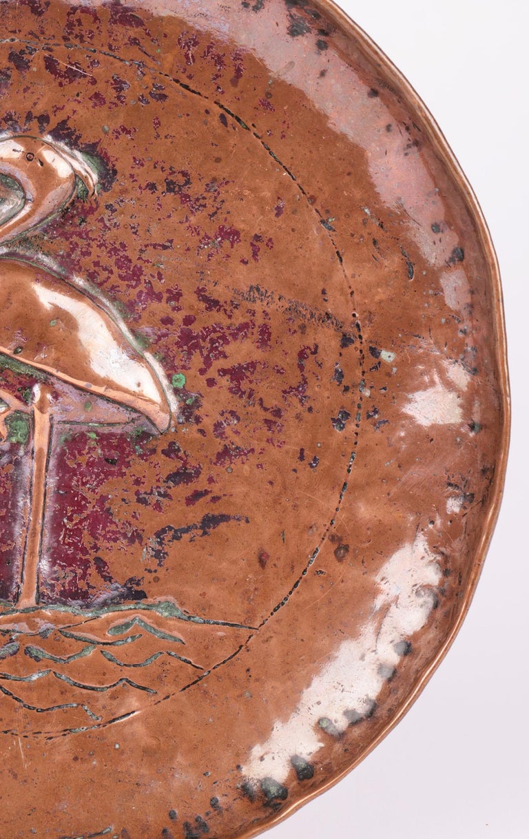 English Newlyn Attributed Arts and Crafts Hand Beaten Copper Plaque ...