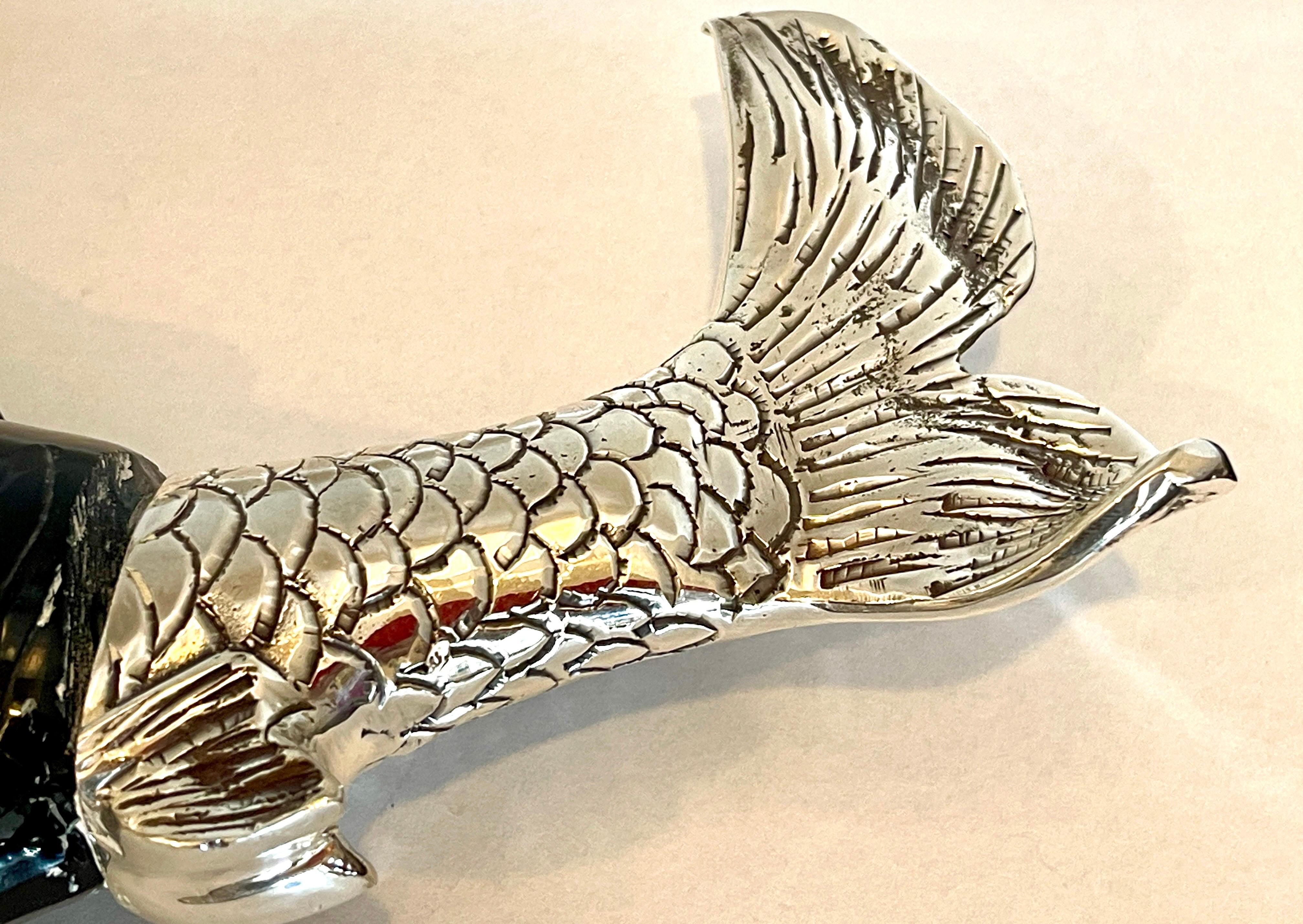 English Novelty Silver Plate and Emerald Green Glass Fish Claret Jug ...