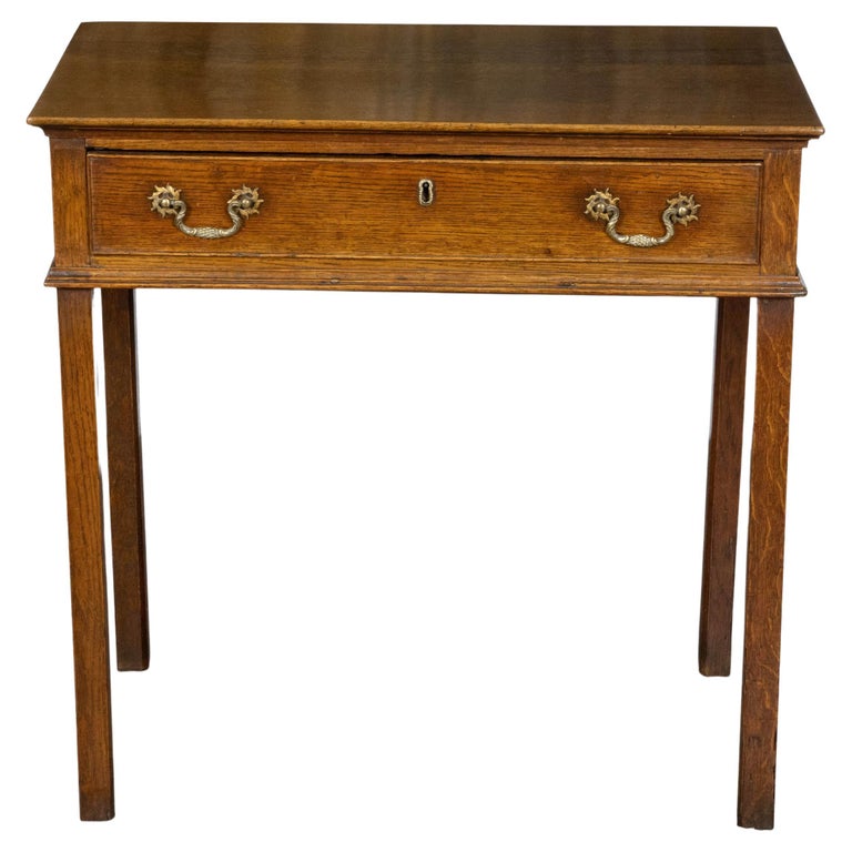 English Oak 1840s Side Table with Single Drawer and Ornate Hardware For ...