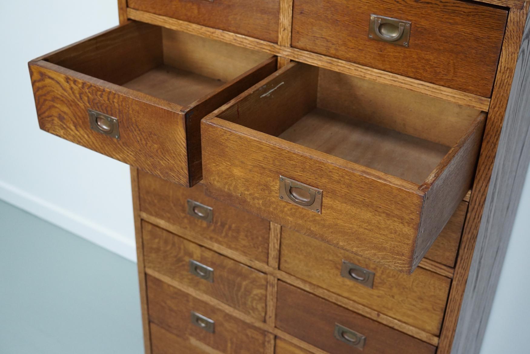 English Oak Apothecary / Filing Cabinet Campaign Style, 1930s at 1stDibs
