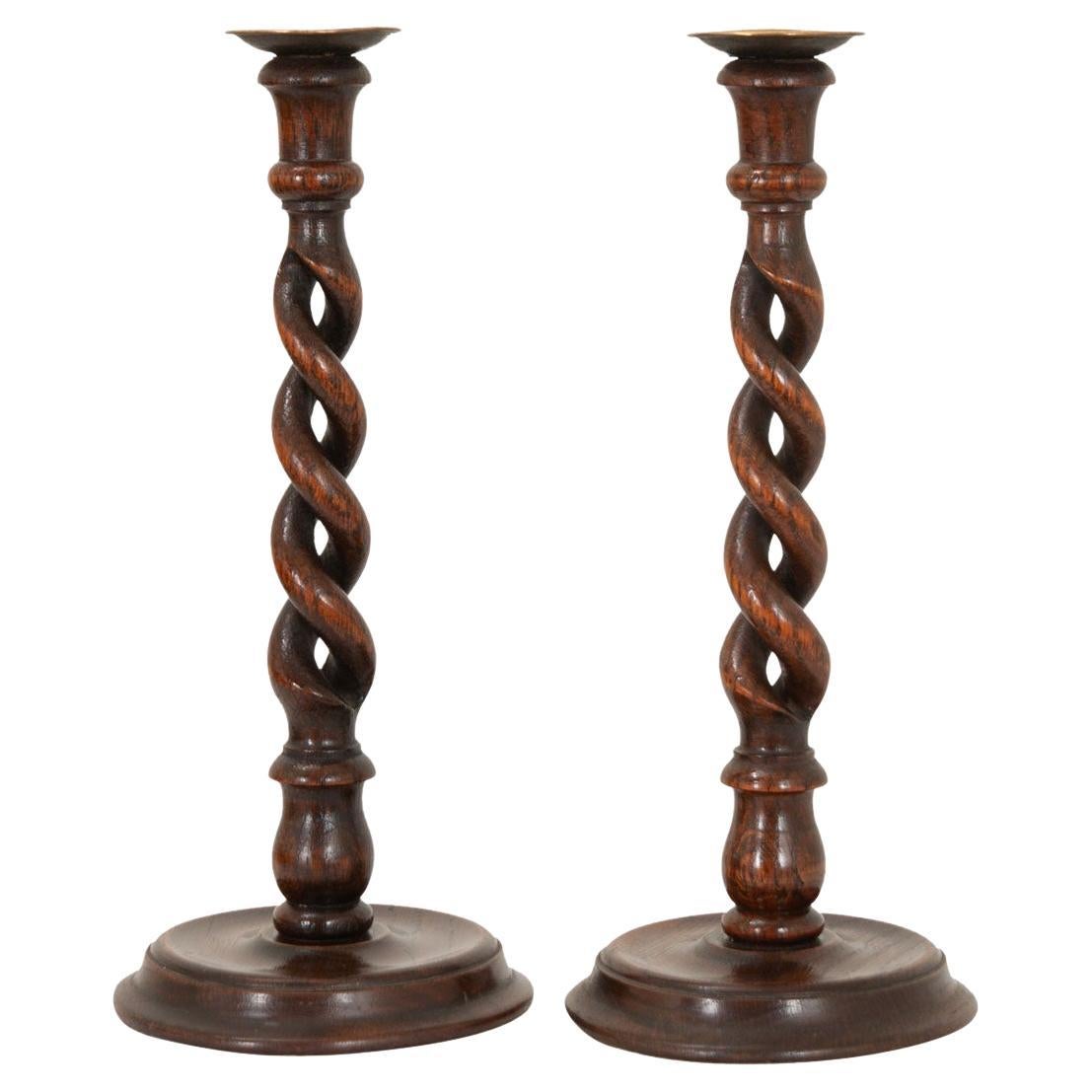 Pair of 19th Century English Open Barley Twist Brass Candlesticks at ...
