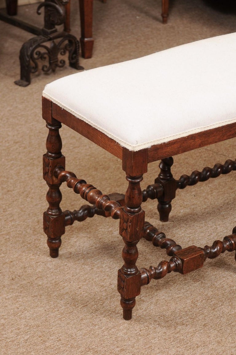 Long Oak Barley Twist Bench with Stretchers, England circa 1900 at 1stDibs