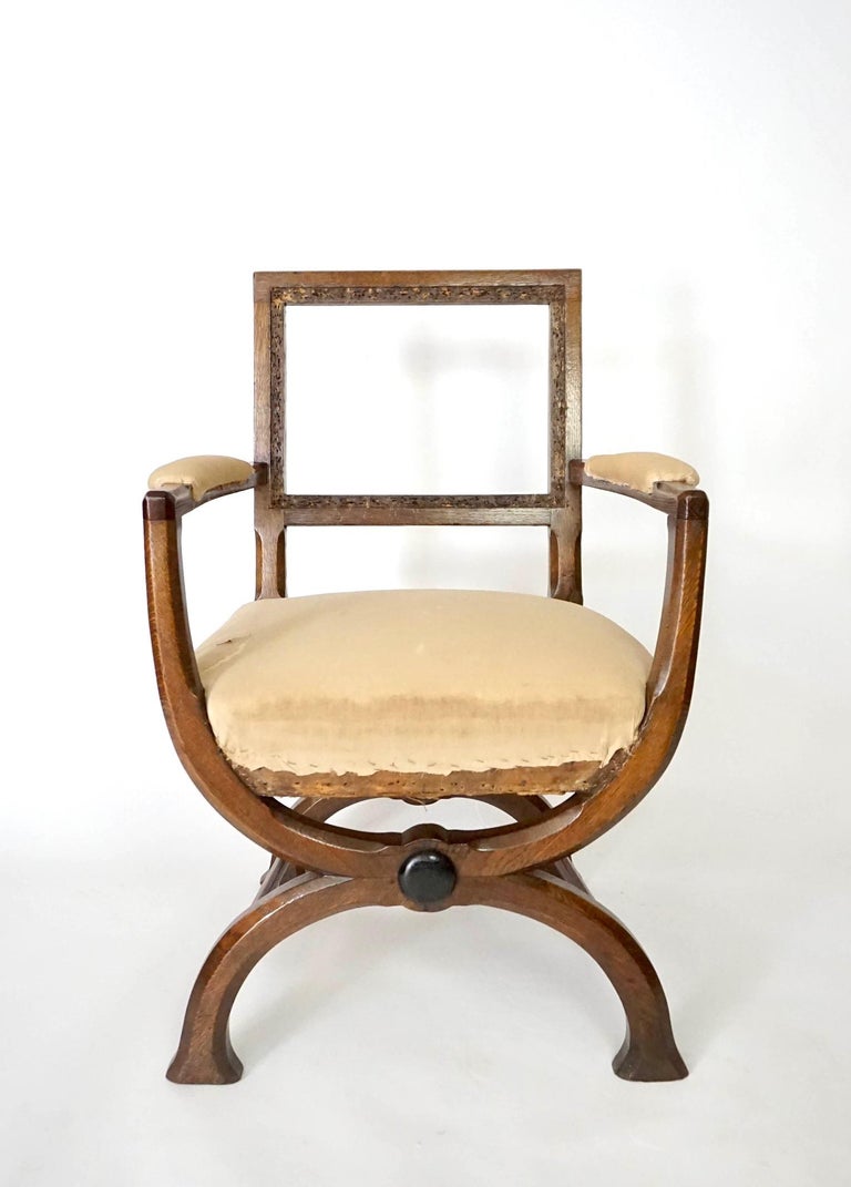 English Oak Gothic Style Curule Armchairs Attributed to A.W.N. Pugin ...