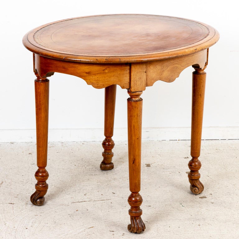 English Oak Oval Table with Embossed Leather For Sale at 1stDibs