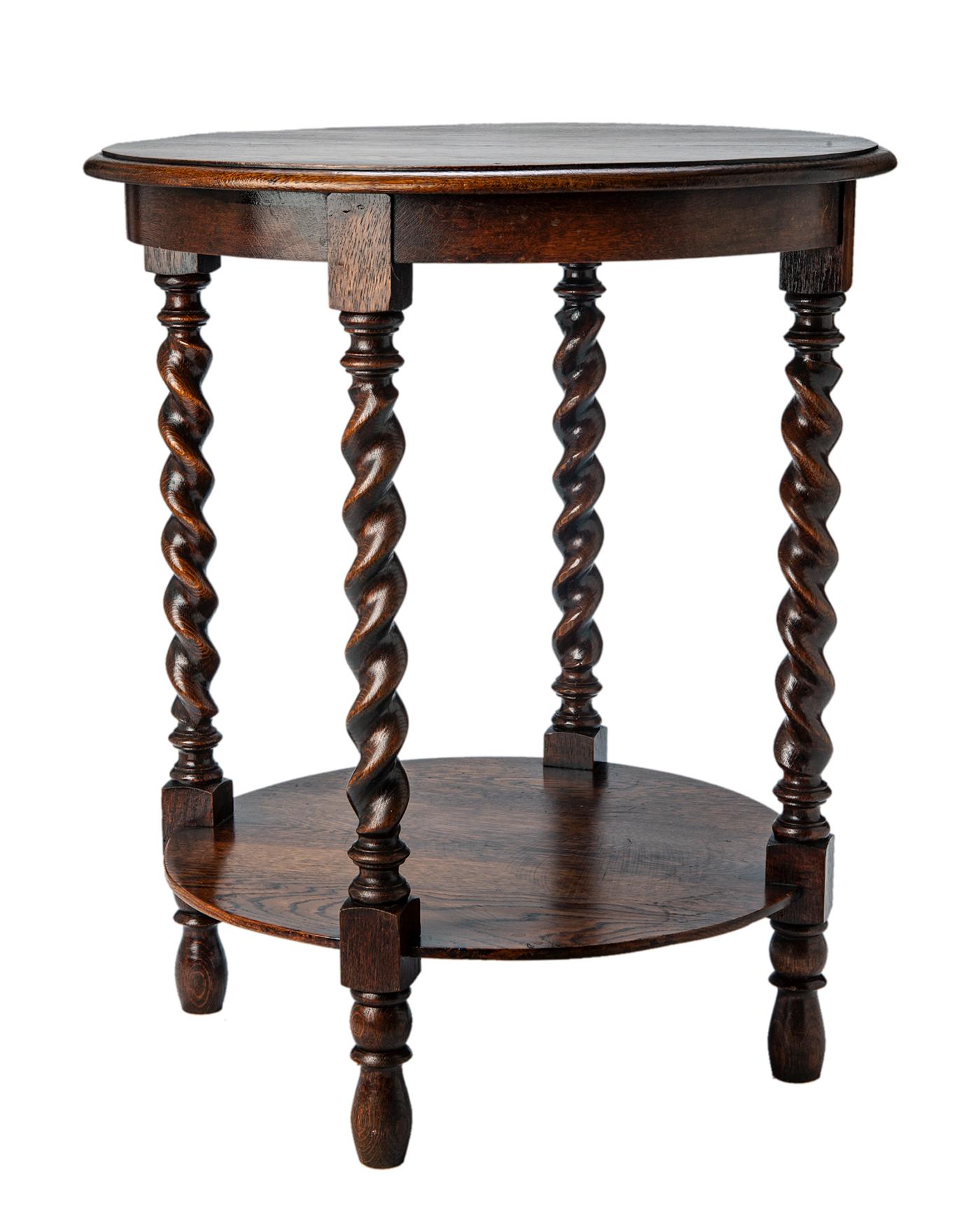 English Oak Two Tiered Table w Barley Twist Legs For Sale at 1stDibs