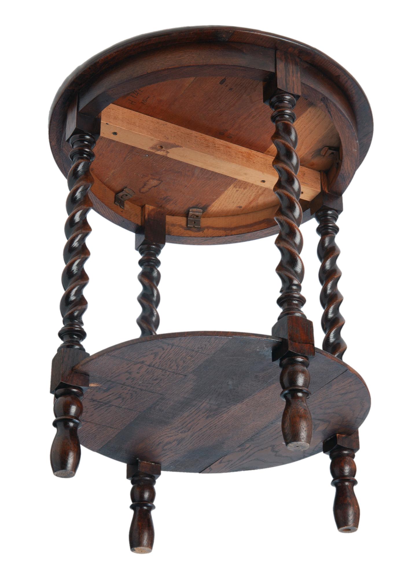 English Oak Two Tiered Table w Barley Twist Legs For Sale at 1stDibs