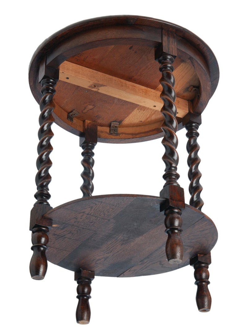 English Oak Two Tiered Table w Barley Twist Legs For Sale at 1stDibs