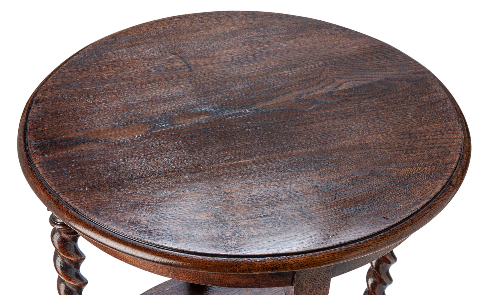 English Oak Two Tiered Table w Barley Twist Legs For Sale at 1stDibs
