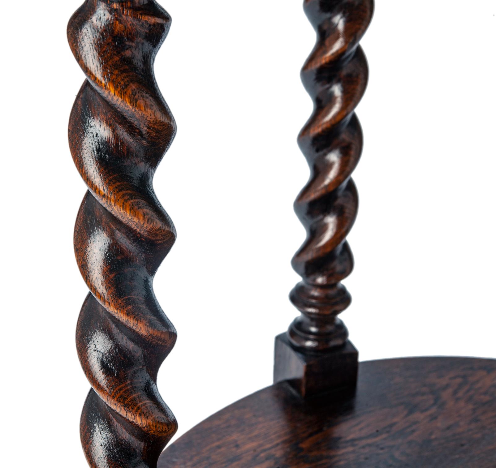 English Oak Two Tiered Table w Barley Twist Legs For Sale at 1stDibs