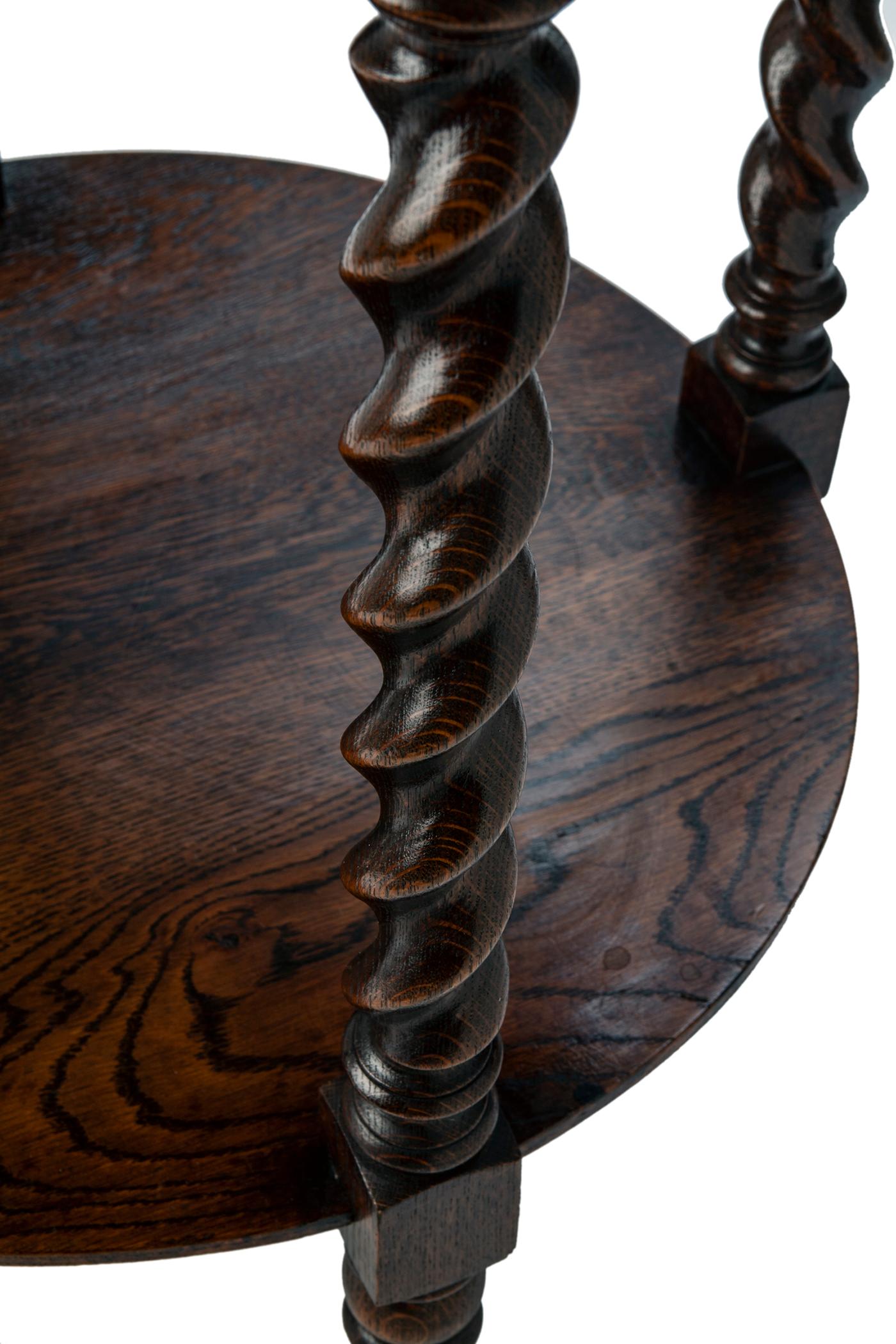English Oak Two Tiered Table w Barley Twist Legs For Sale at 1stDibs
