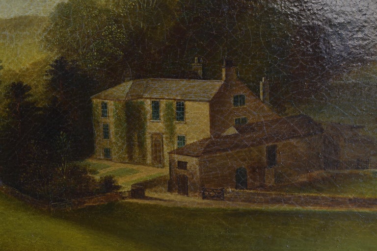 English Oil on Canvas, Bucolic Scene of Country House, signed H.L ...