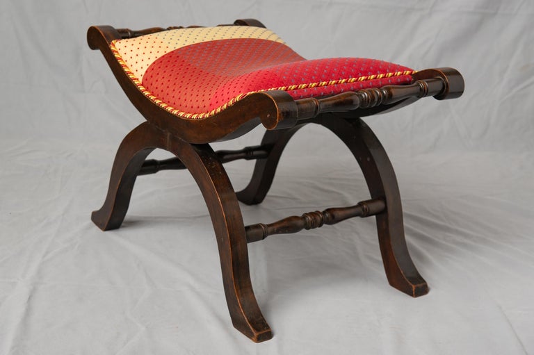 English Old Upholstered Stool with Curved Frame For Sale at 1stDibs