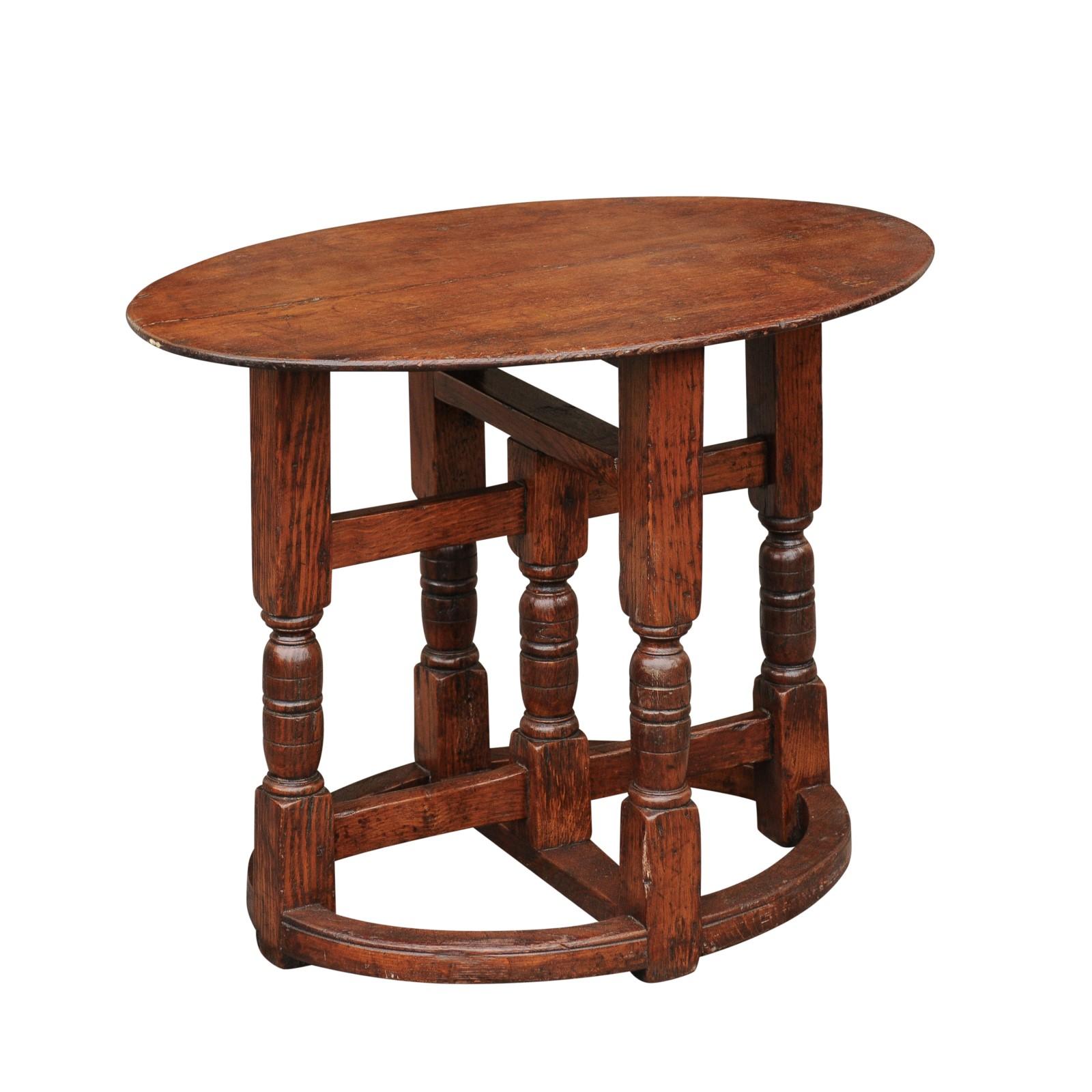 Italian Oak Coffee Table with Turned Legs and Cross Stretcher, circa ...