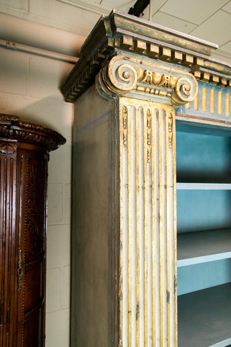 English Painted and Gilt Open Architectural Bookcase at 1stDibs
