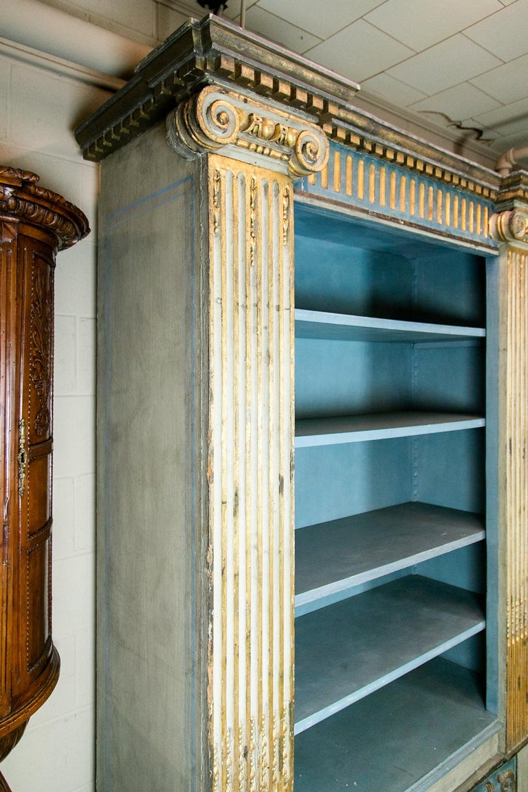English Painted and Gilt Open Architectural Bookcase at 1stDibs
