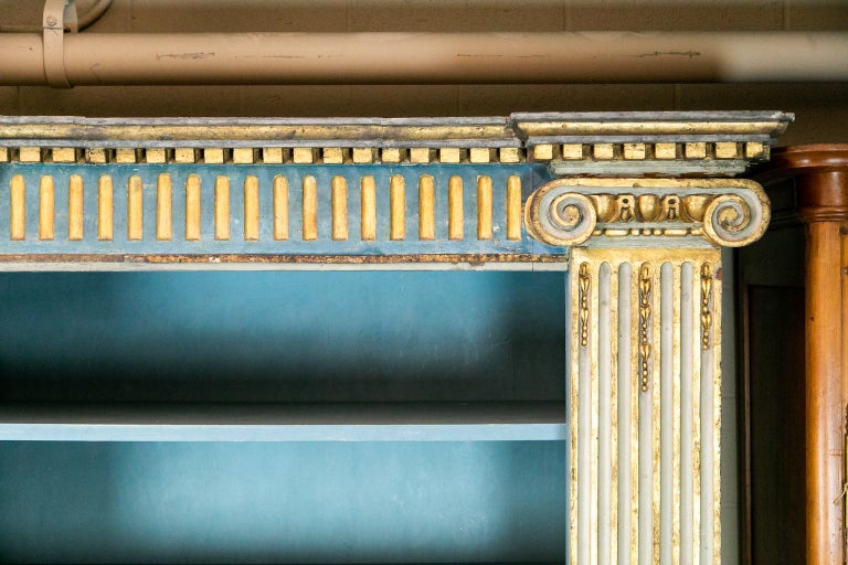 English Painted and Gilt Open Architectural Bookcase at 1stDibs
