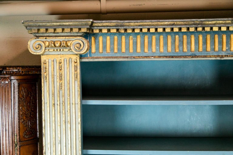 English Painted and Gilt Open Architectural Bookcase at 1stDibs