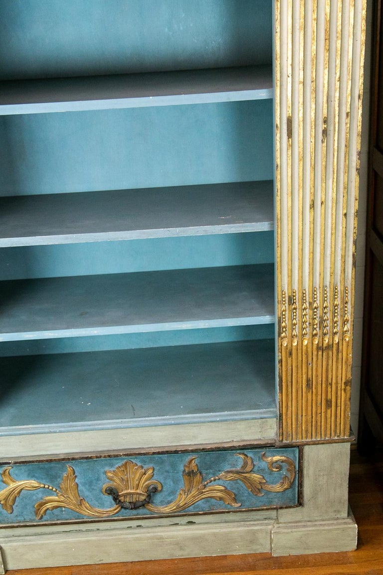 English Painted and Gilt Open Architectural Bookcase at 1stDibs