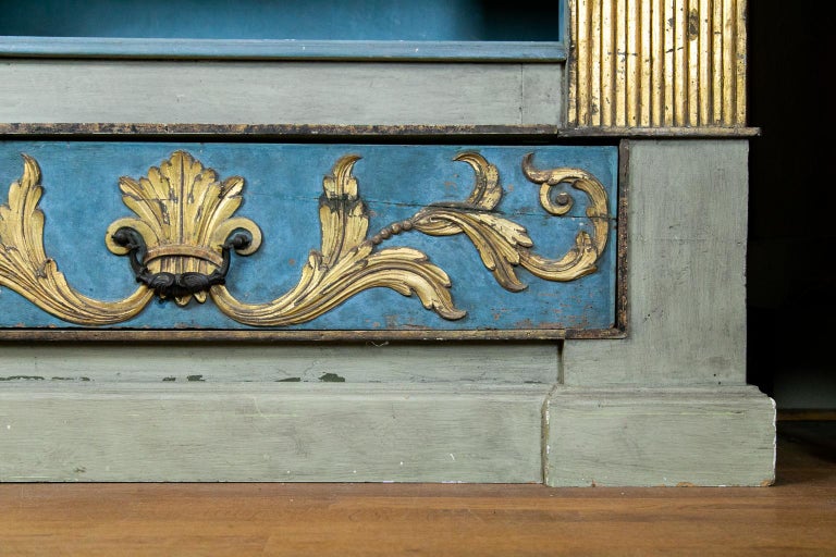 English Painted and Gilt Open Architectural Bookcase at 1stDibs