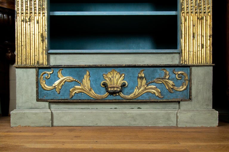 English Painted and Gilt Open Architectural Bookcase at 1stDibs