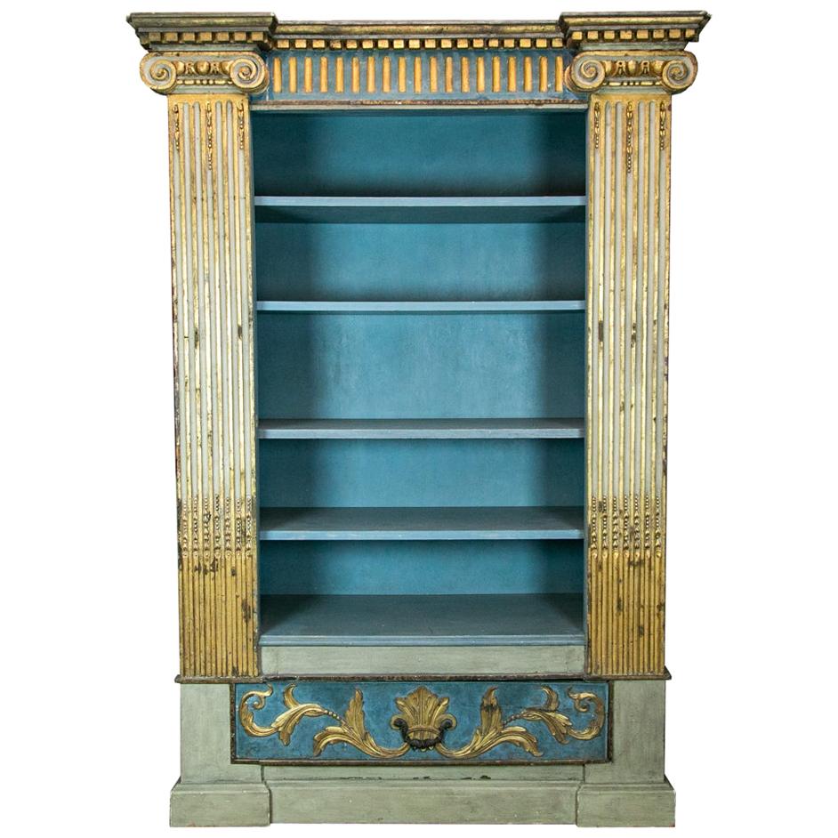 English Painted and Gilt Open Architectural Bookcase at 1stDibs