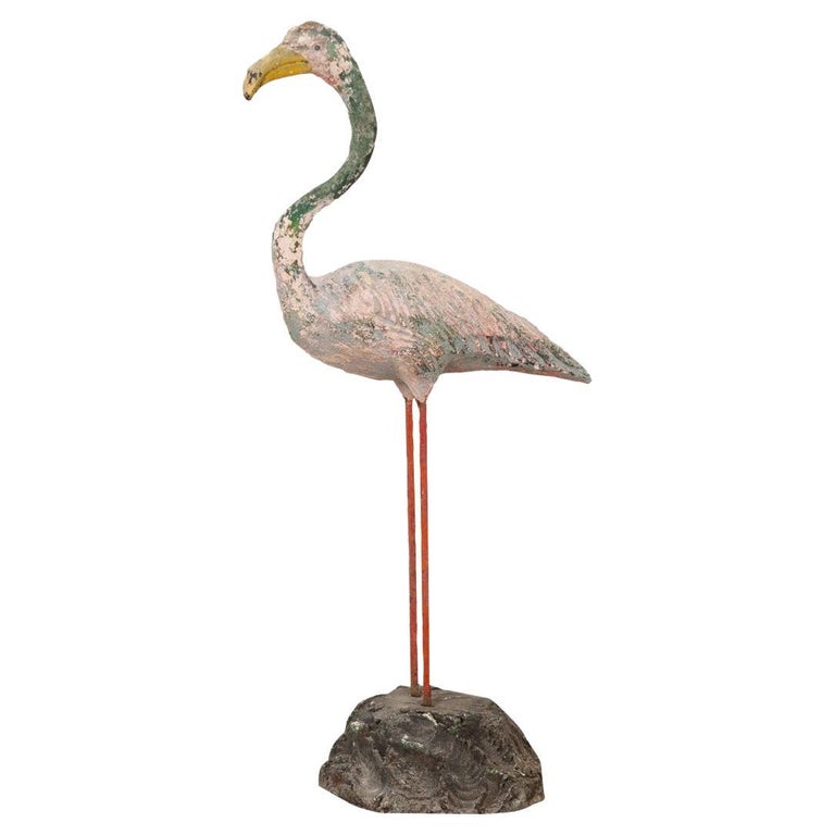 English Painted Stone Flamingo For Sale at 1stDibs