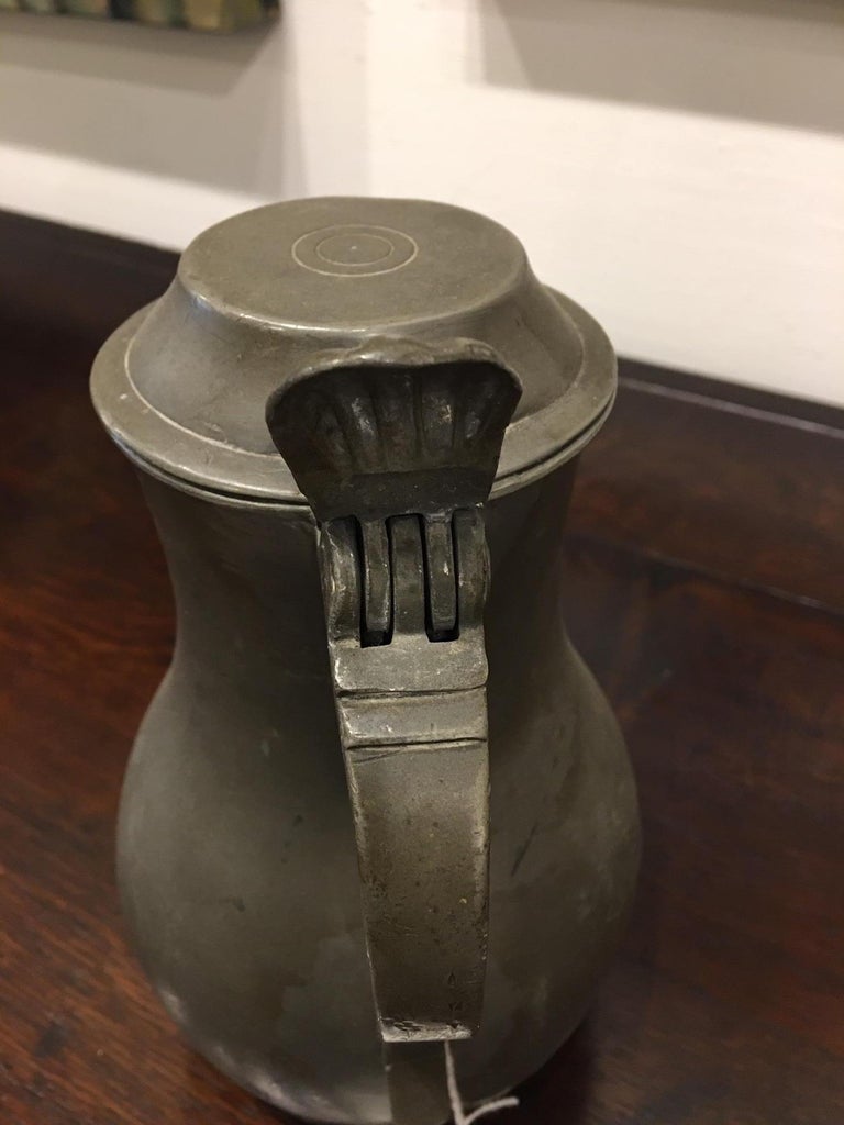English Pair of Lidded Pewter Jugs or Tankards with Handles, 19th ...