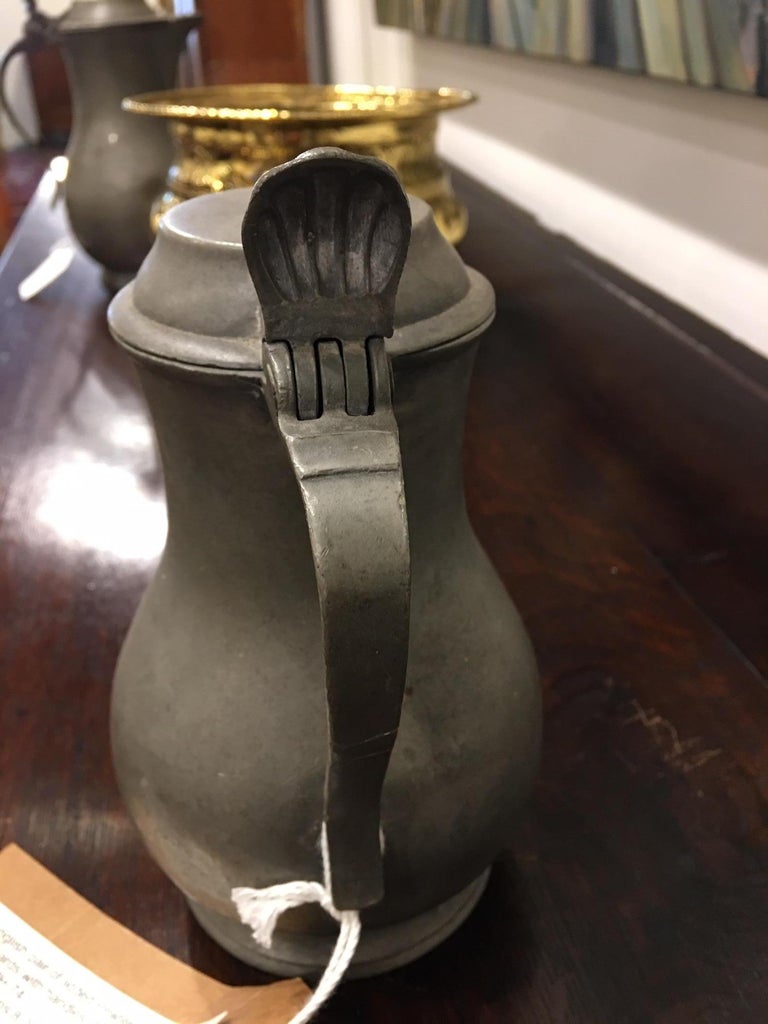 English Pair of Lidded Pewter Jugs or Tankards with Handles, 19th ...
