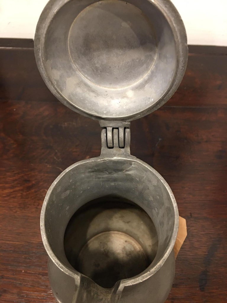 English Pair of Lidded Pewter Jugs or Tankards with Handles, 19th ...