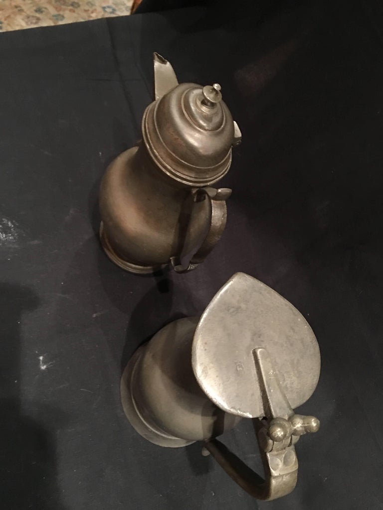 English Pair of Lidded Pewter Jugs or Tankards with Handles, 19th ...