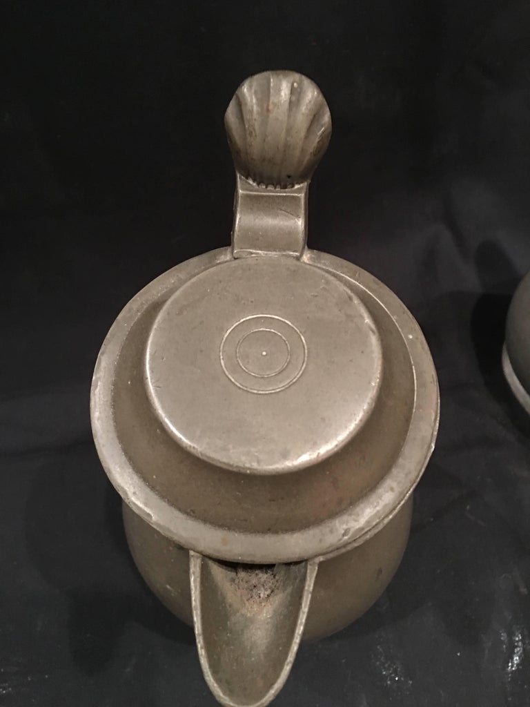 English Pair of Lidded Pewter Jugs or Tankards with Handles, 19th ...