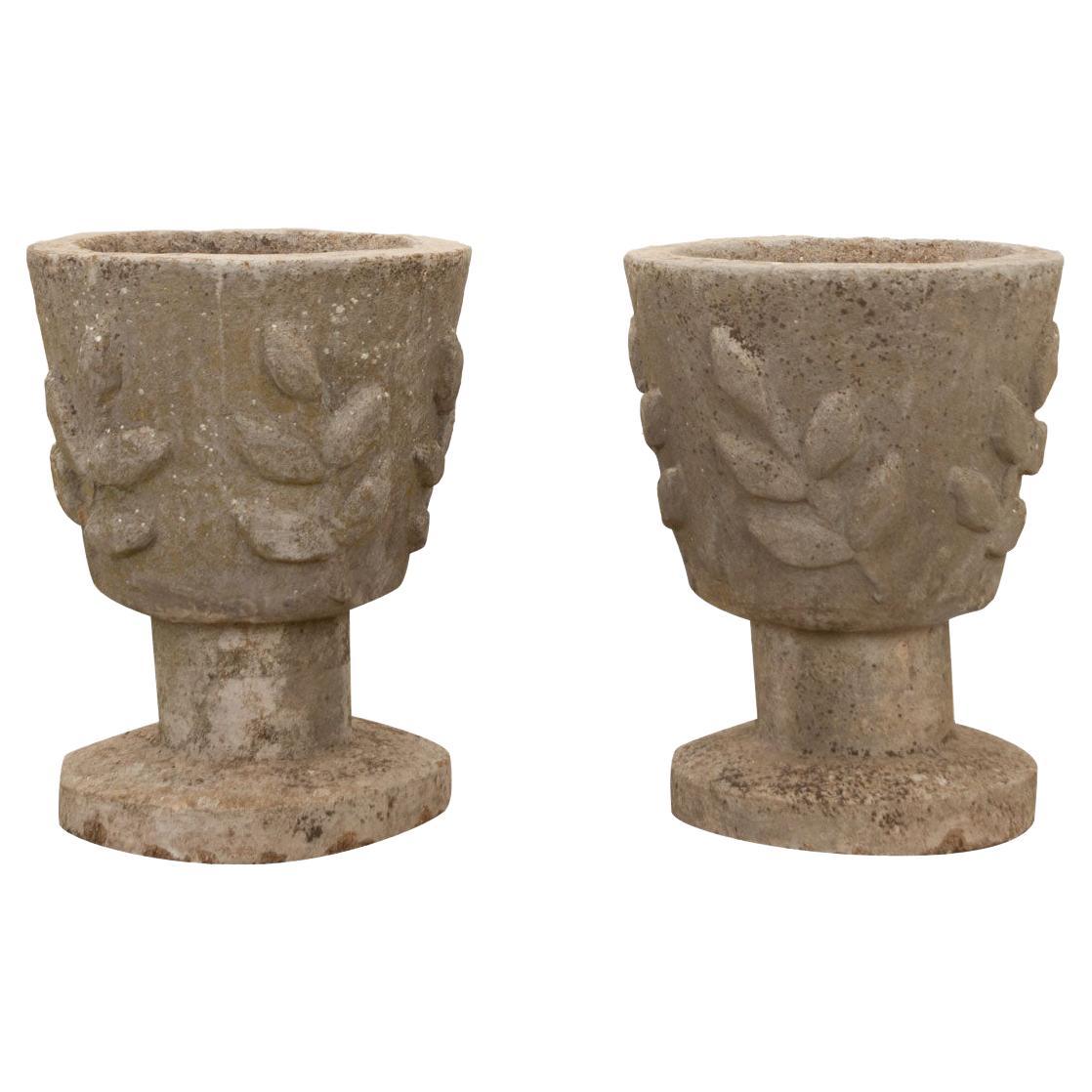 Set of 4 English Fluted Cast Stone Planters at 1stDibs
