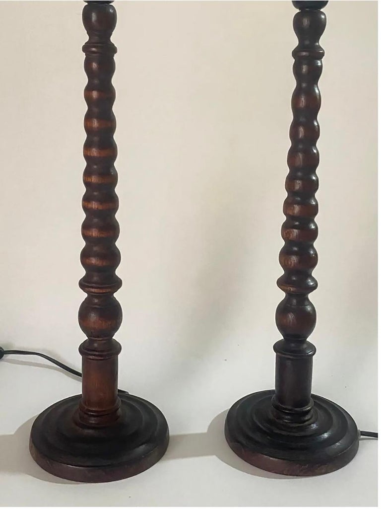 English Pair of Wood Table Lamps, England 19th Century For Sale at 1stDibs