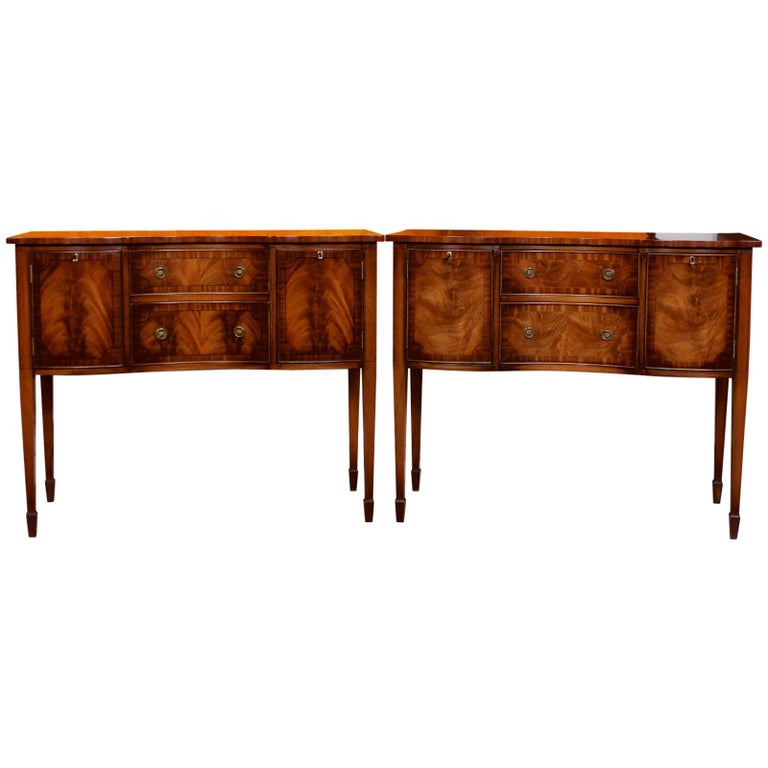 English Pair Sideboards 2 Flamed Mahogany Side Cabinets Antique Bevan ...