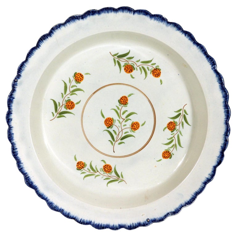 English Pearlware Pottery Large Shell Edge Dish with Strawberries For ...