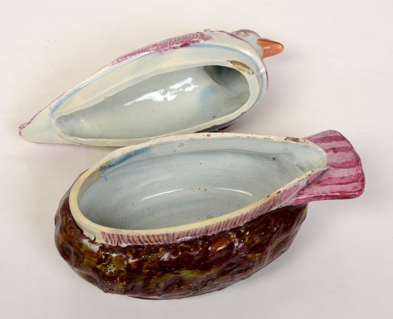 English Pearlware Tureen Box and Cover in the Form of a Turtle Neck ...