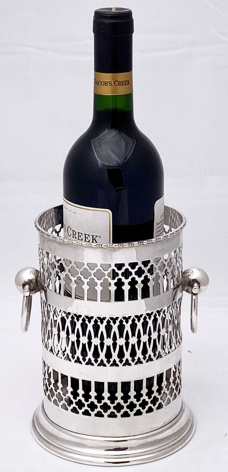 English Pierced Wine Bottle Holder with Ring Handles For Sale at 1stDibs