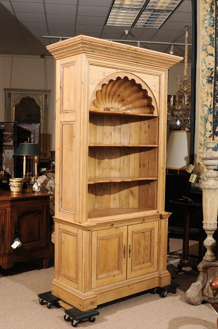 English Pine Bookcase with Shell Carving at 1stDibs
