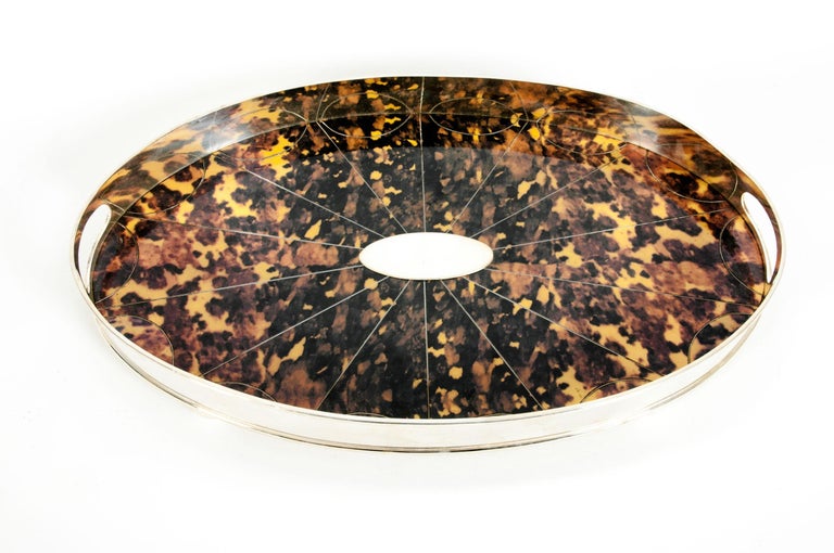 English Plated Tortoise Shell Interior Barware Footed Oval Tray at 1stDibs