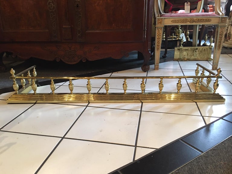 English Polished Brass Fireplace Fender with Corner Finials, 19th ...