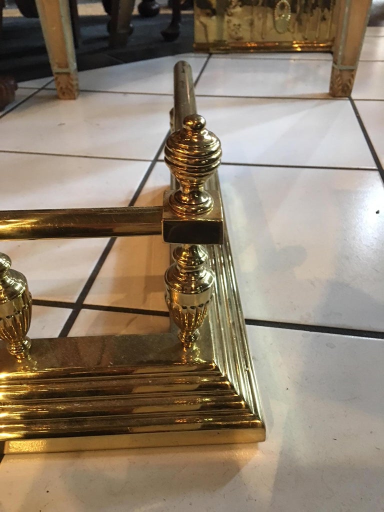 English Polished Brass Fireplace Fender with Corner Finials, 19th ...
